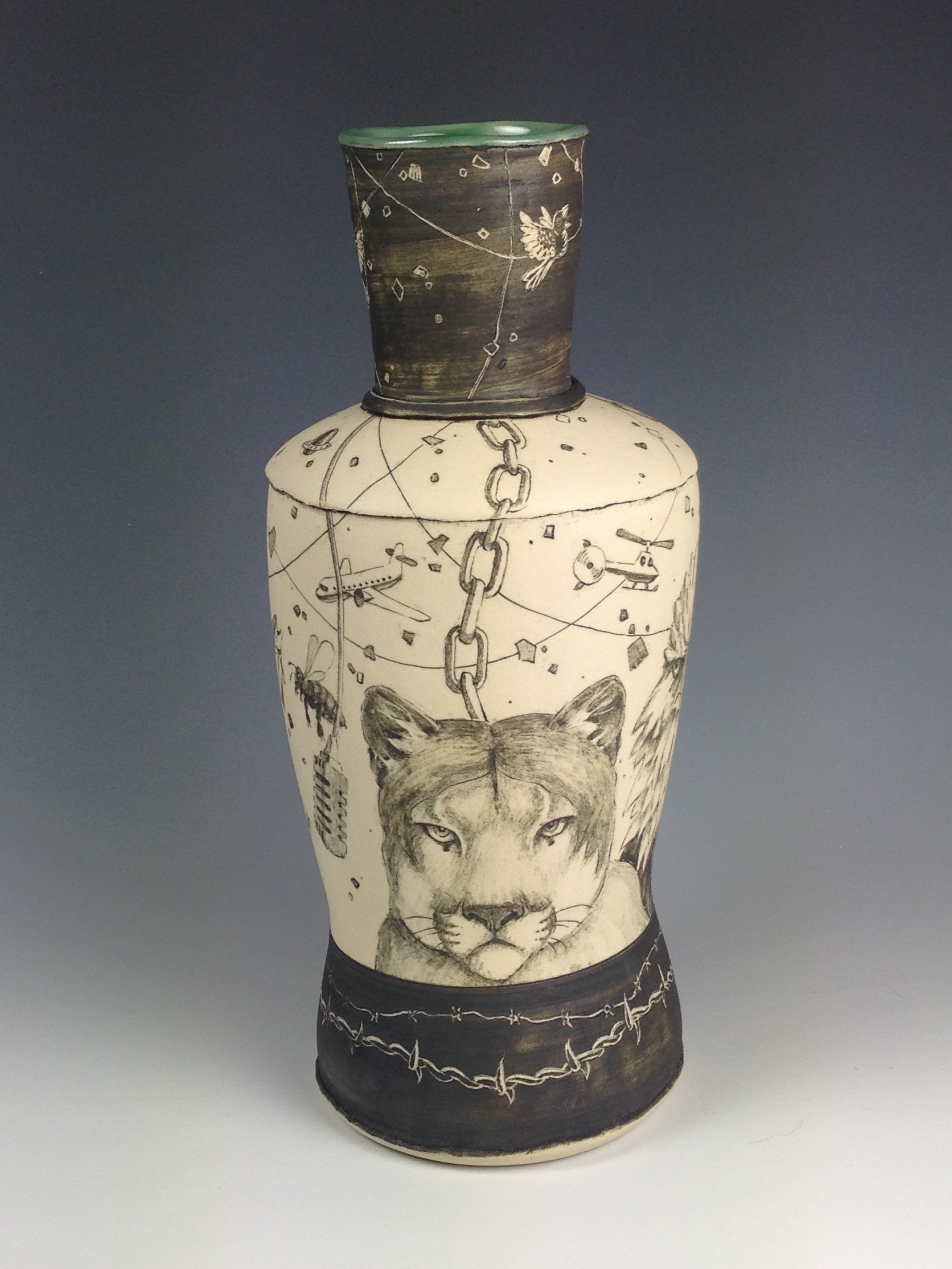 Mishima Vase with Cougar, Wolf, Eagle #415 « Meiners and Lee Studios