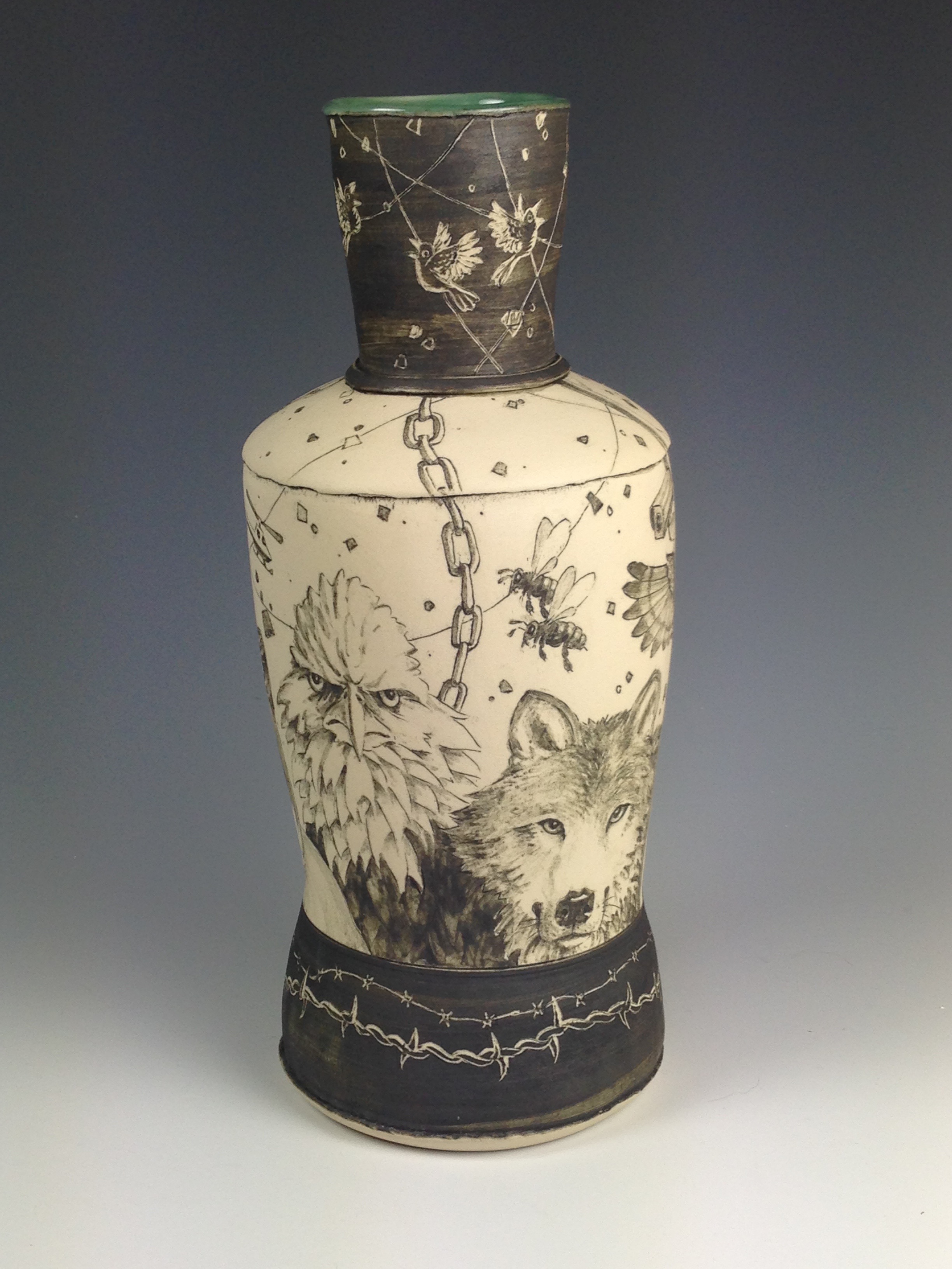 Mishima Vase with Cougar, Wolf, Eagle #415 « Meiners and Lee Studios
