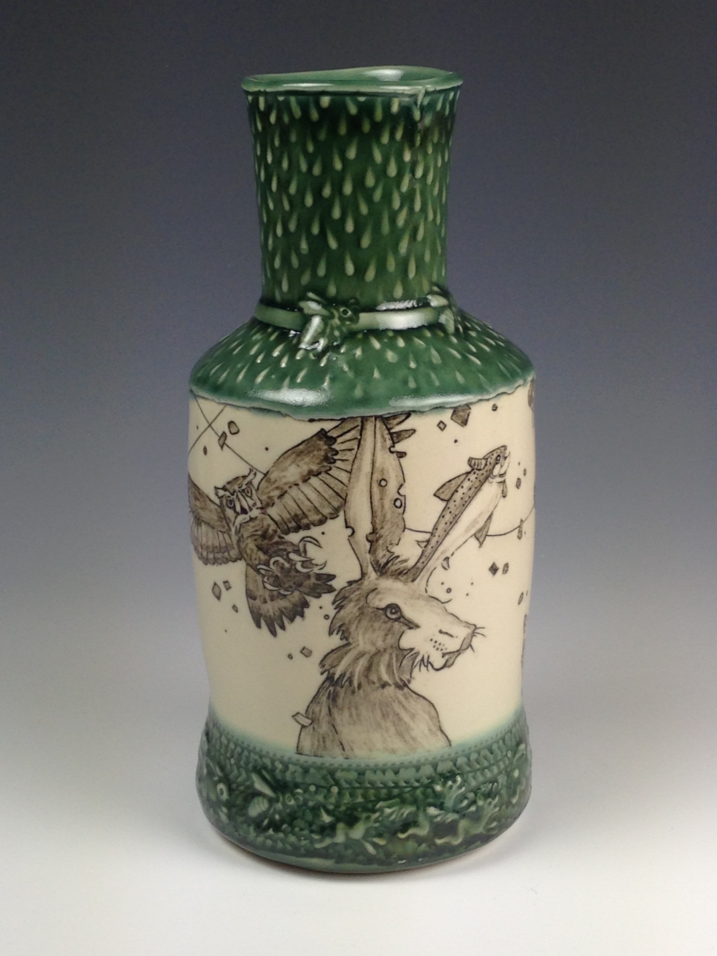 Celadon Vase with Mishima Owl, Rabbit, Cougar #413 « Meiners and Lee ...