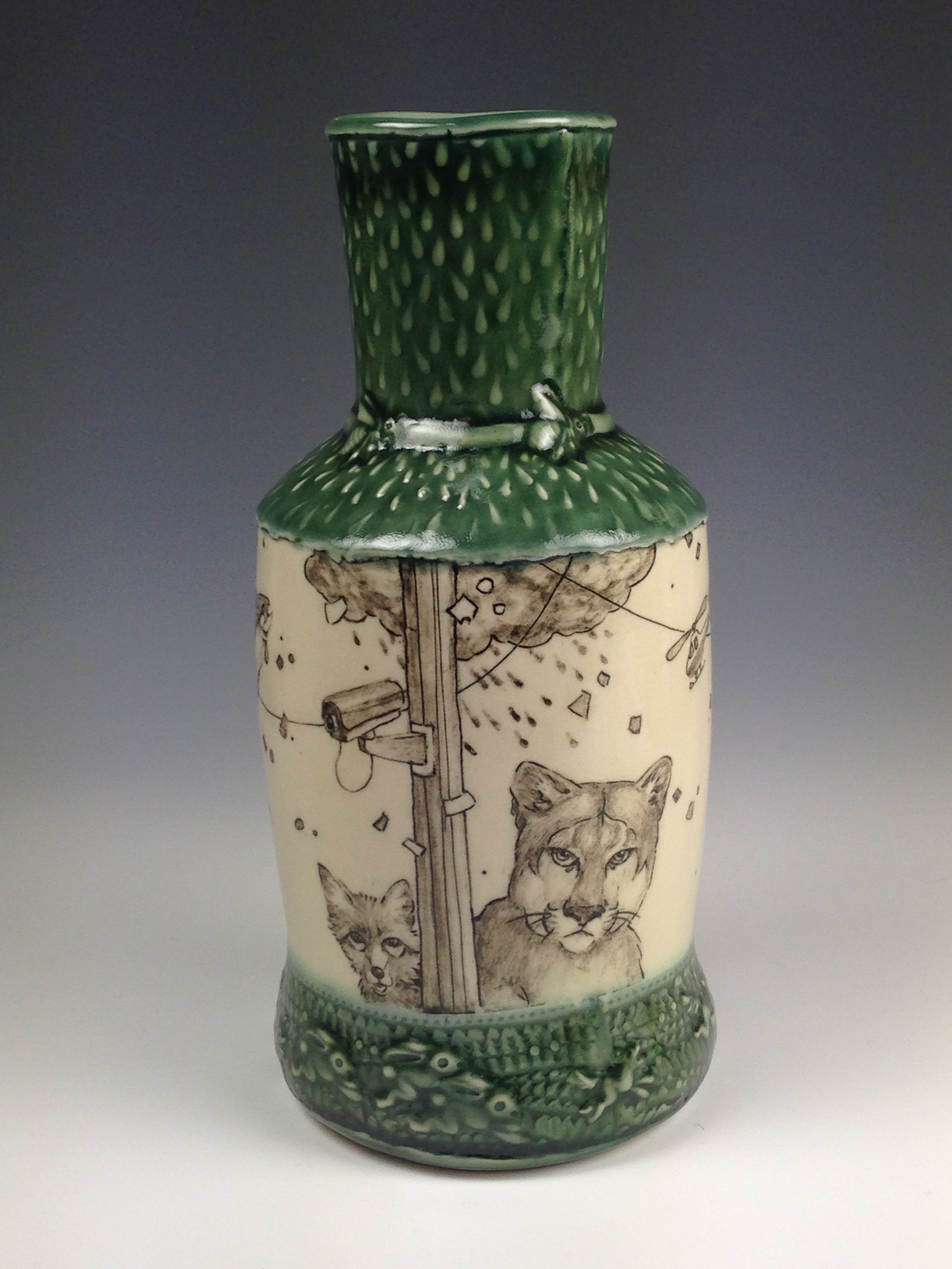 Celadon Vase with Mishima Owl, Rabbit, Cougar #413 « Meiners and Lee ...
