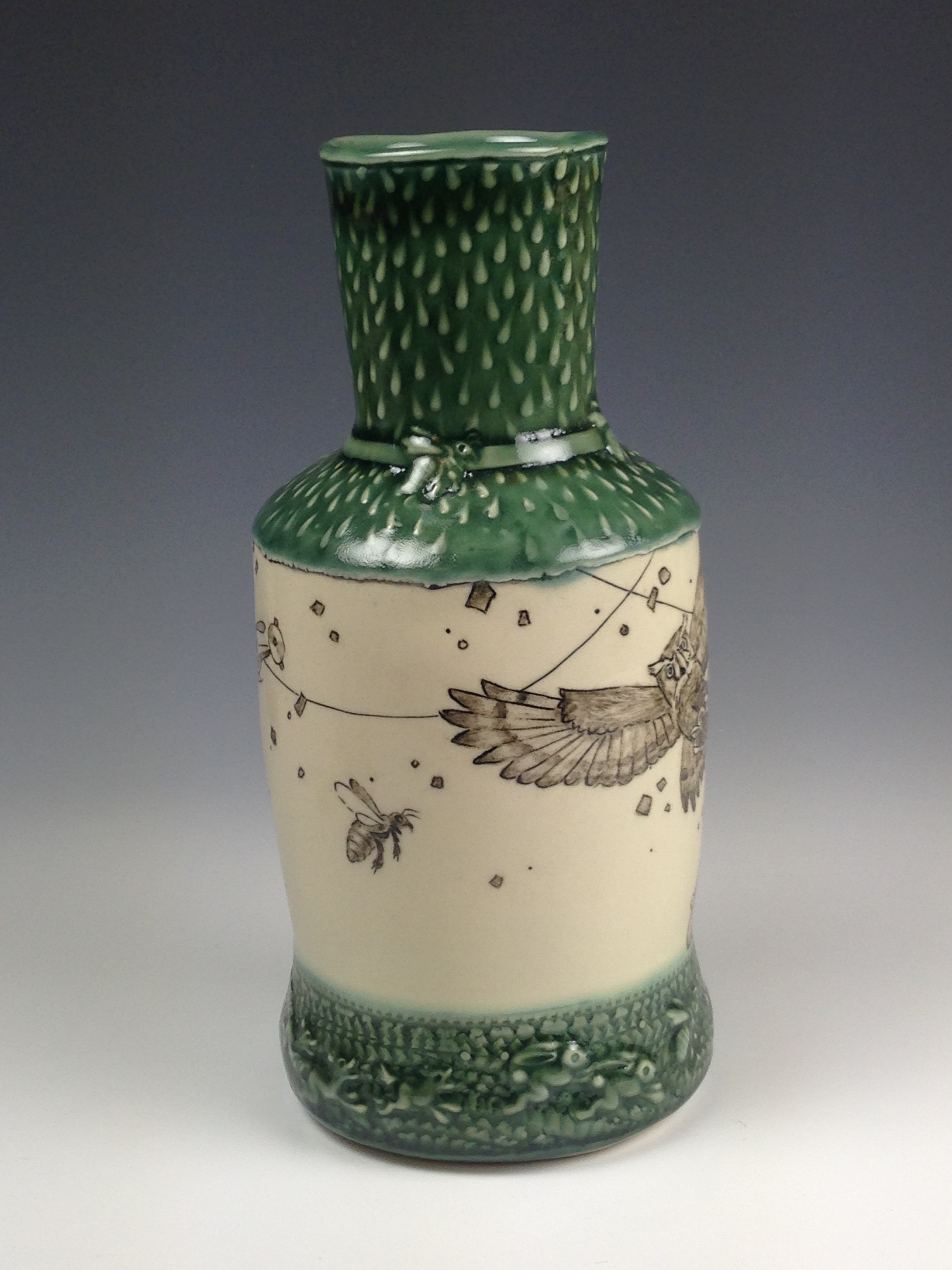 Celadon Vase with Mishima Owl, Rabbit, Cougar #413 « Meiners and Lee ...